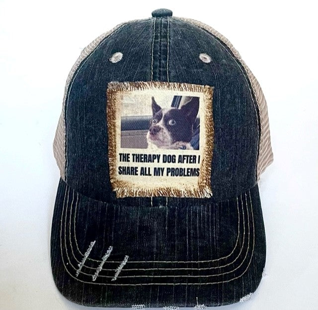 "THE THERAPY DOG" DISTRESSED TRUCKER HAT (#489) – Jana's Flannels